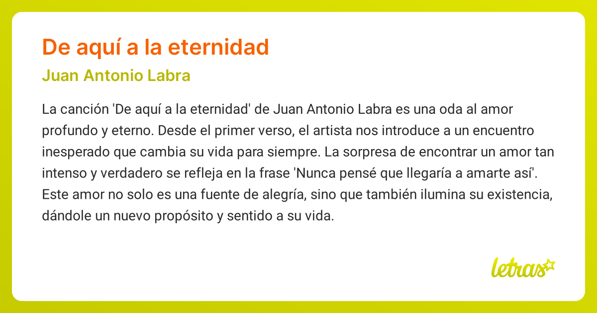 Significado de la canción DE AQUÍ A LA ETERNIDAD (Juan Antonio Labra ...