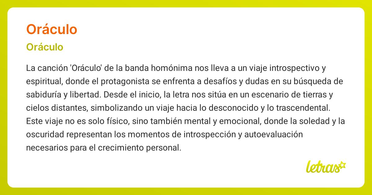 Significado de la canción ORÁCULO (Oráculo) - LETRAS.COM
