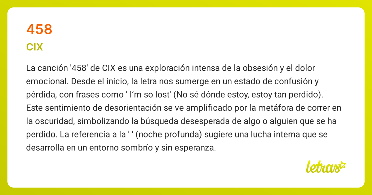 Significado de la canción 458 (CIX) - LETRAS.COM