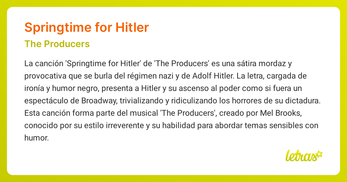 Significado de la canción SPRINGTIME FOR HITLER (The Producers ...