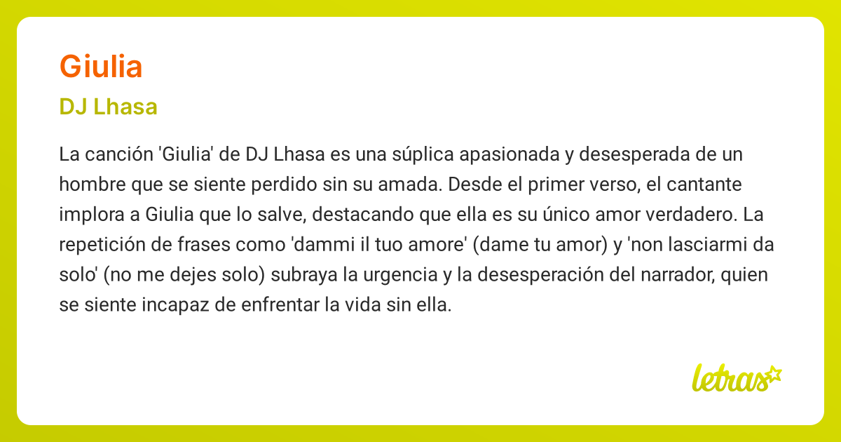 Significado de la canción GIULIA (DJ Lhasa) - LETRAS.COM