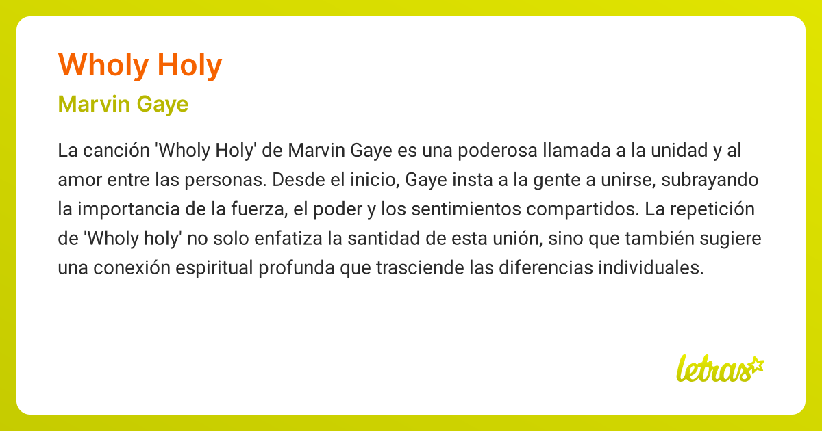 Significado de la canción WHOLY HOLY (Marvin Gaye) - LETRAS.COM