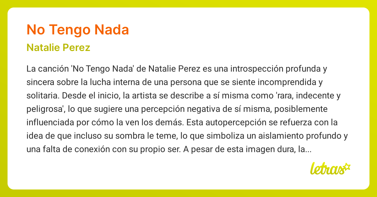 Significado de la canción NO TENGO NADA (Natalie Perez) - LETRAS.COM