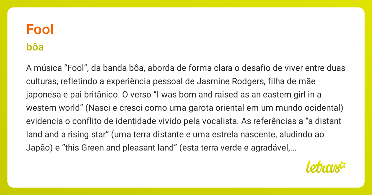 Significado da música FOOL (bôa) - LETRAS.MUS.BR