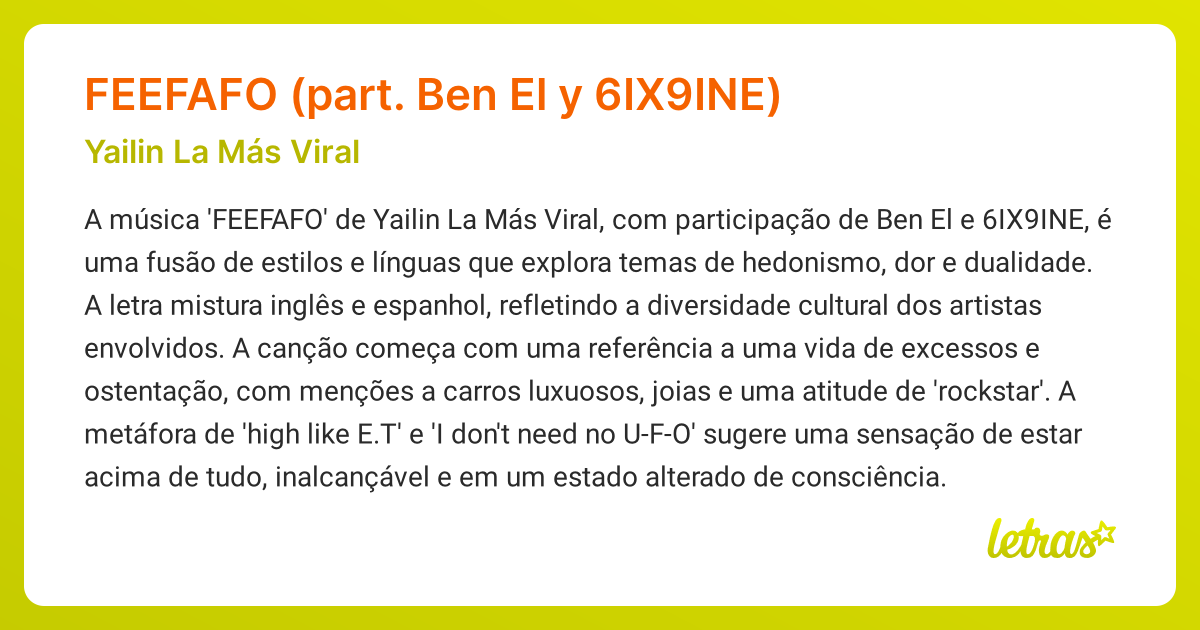 Significado da música FEEFAFO (part. Ben El y 6IX9INE) (Yailin La Más ...