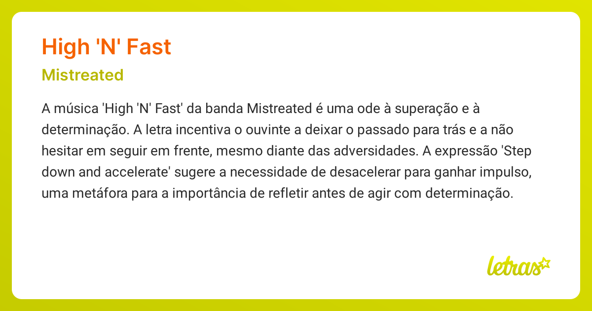 Significado da música HIGH 'N' FAST (Mistreated) - LETRAS.MUS.BR