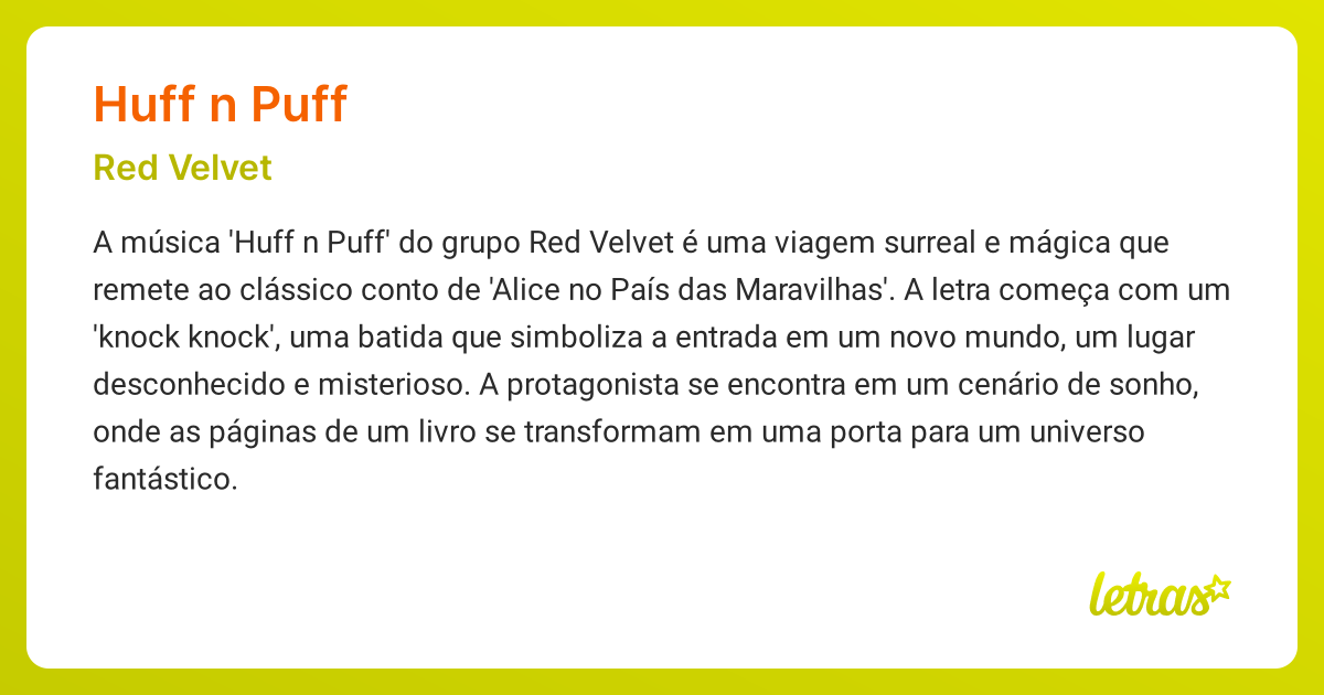 Significado da música HUFF N PUFF (Red Velvet) - LETRAS.MUS.BR