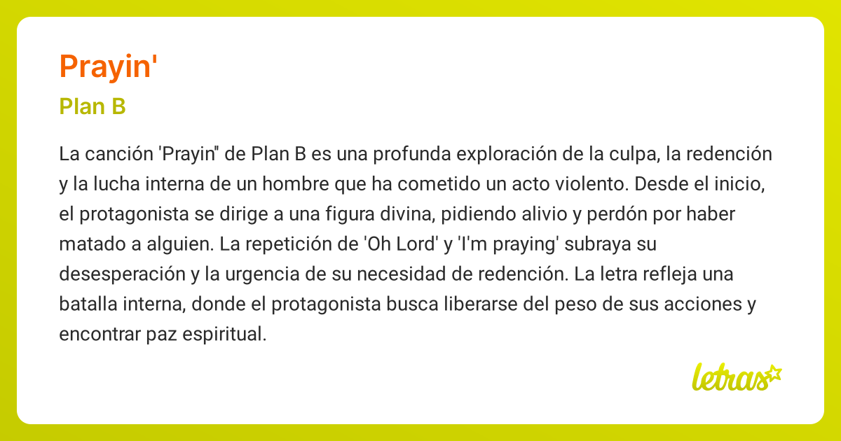 Significado de la canción PRAYIN' (Plan B) - LETRAS.COM