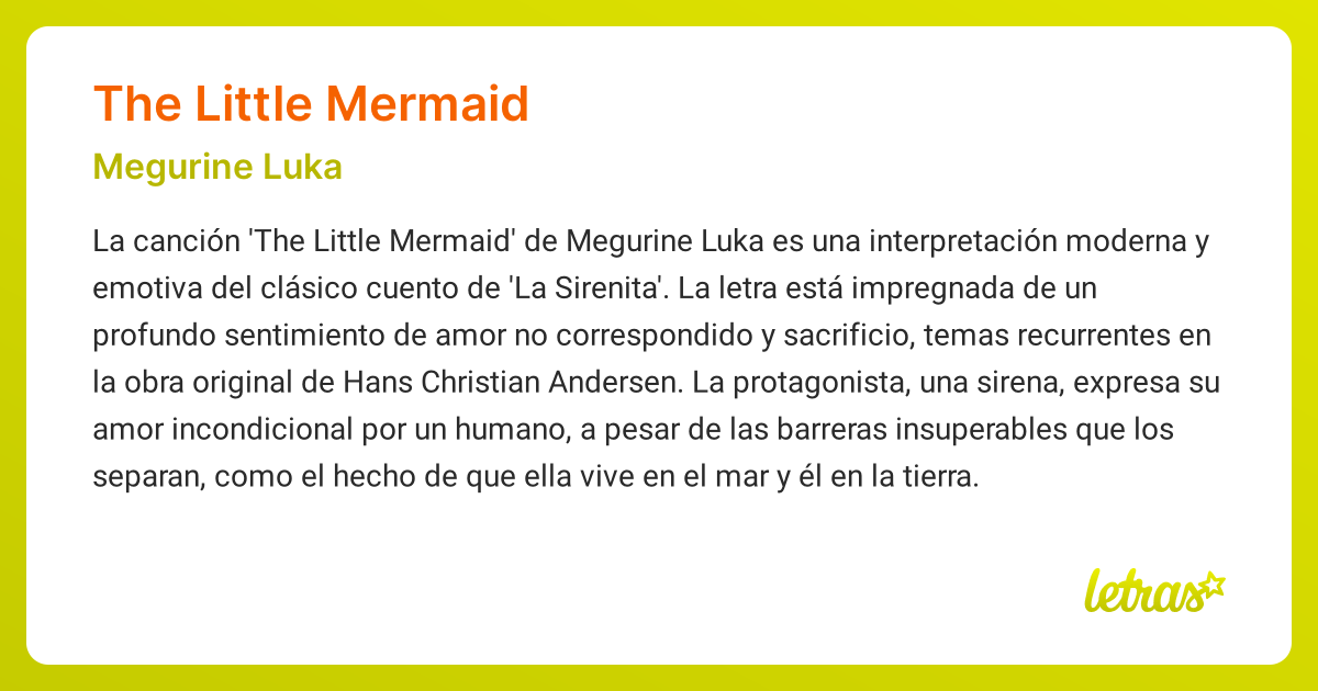 Significado de la canción THE LITTLE MERMAID (Megurine Luka) - LETRAS.COM