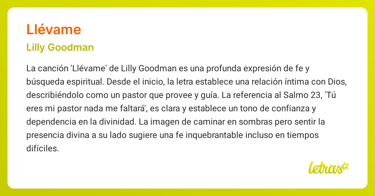 Significado de la canción LLÉVAME (Lilly Goodman) - LETRAS.COM