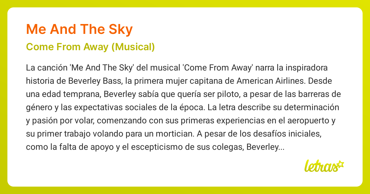 Significado de la canción ME AND THE SKY (Come From Away (Musical ...