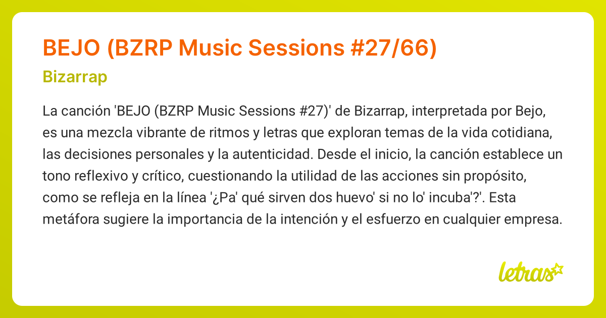 Significado de la canción BEJO (BZRP MUSIC SESSIONS #27) (Bizarrap ...
