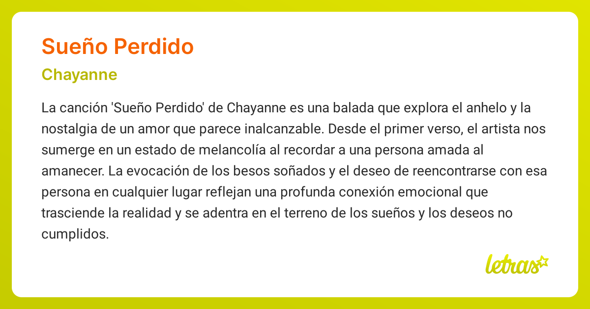 Significado de la canción SUEÑO PERDIDO (Chayanne) - LETRAS.COM