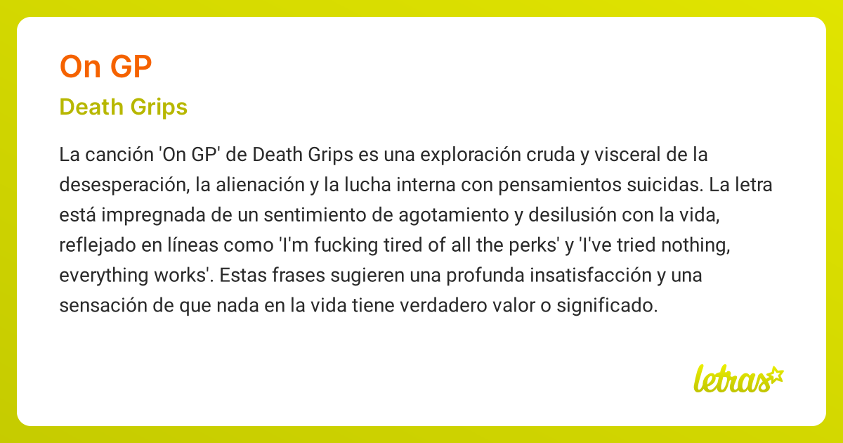 Significado de la canción ON GP (Death Grips) - LETRAS.COM