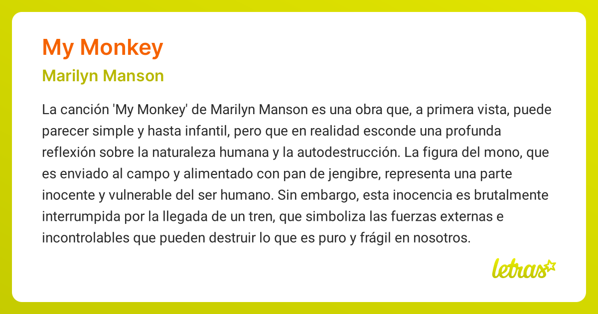 Significado de la canción MY MONKEY (Marilyn Manson) - LETRAS.COM
