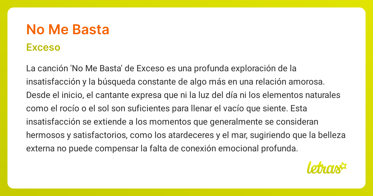 Significado de la canción NO ME BASTA (Exceso) - LETRAS.COM