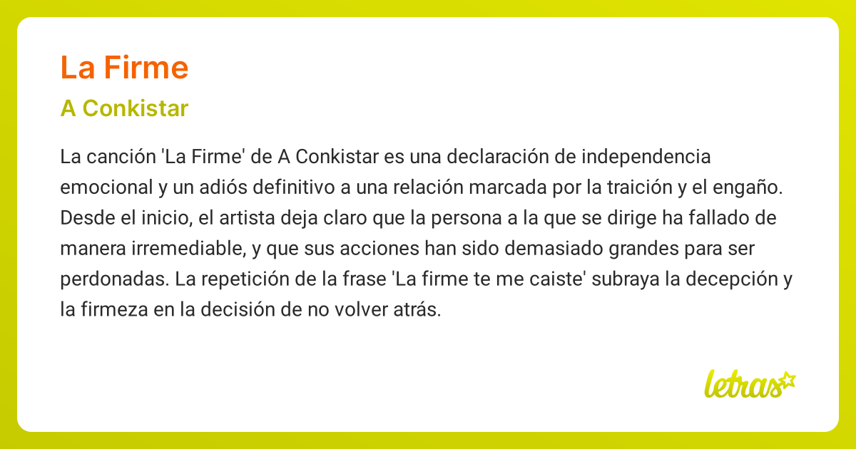 Significado de la canción LA FIRME (A Conkistar) - LETRAS.COM