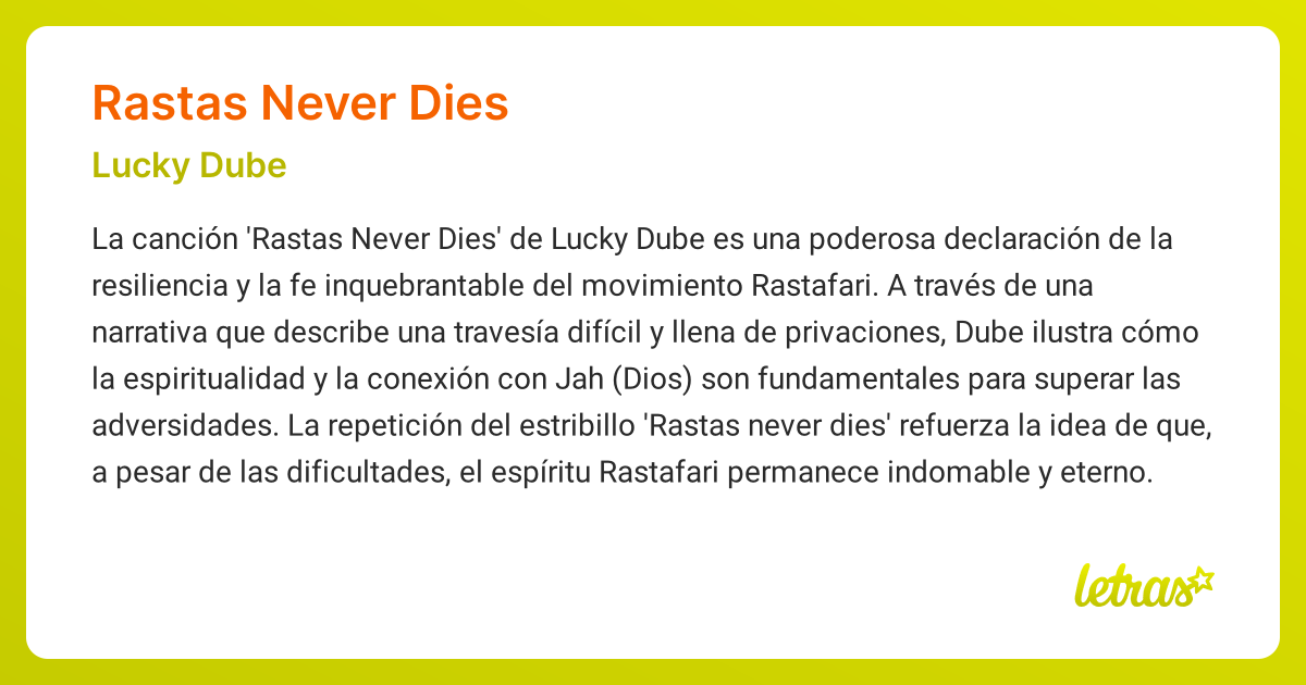 Significado de la canción RASTAS NEVER DIES (Lucky Dube) - LETRAS.COM