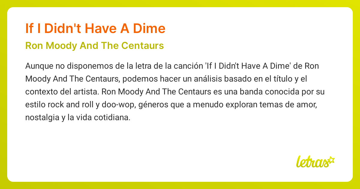 Significado de la canción IF I DIDN'T HAVE A DIME (Ron Moody And The ...