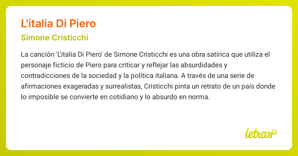 Significado de la canción L'ITALIA DI PIERO (Simone Cristicchi ...