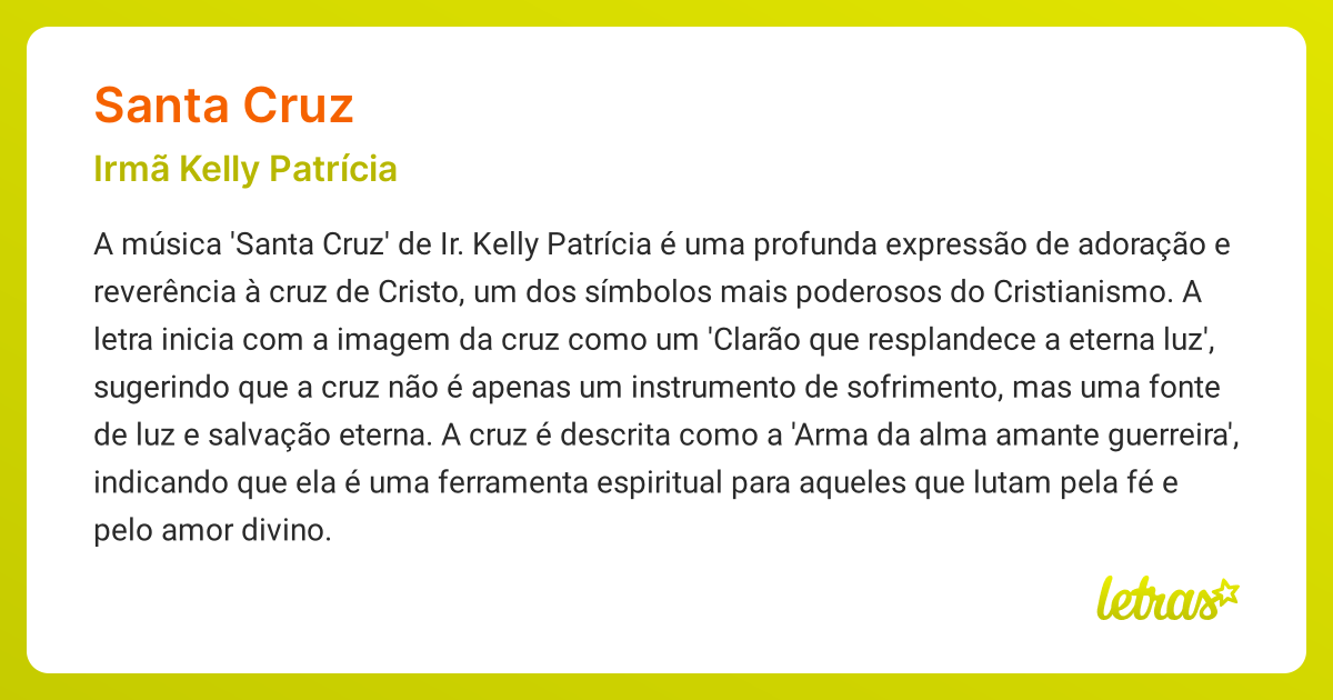 Significado da música SANTA CRUZ (Irmã Kelly Patrícia) - LETRAS.MUS.BR