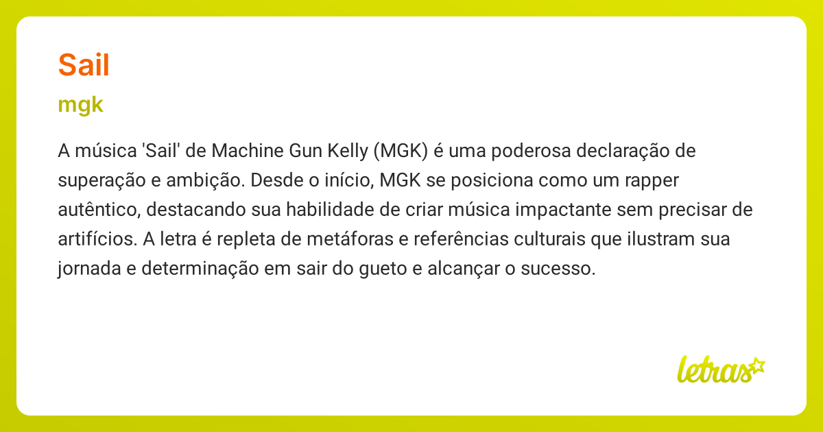 Significado da música SAIL (mgk) - LETRAS.MUS.BR