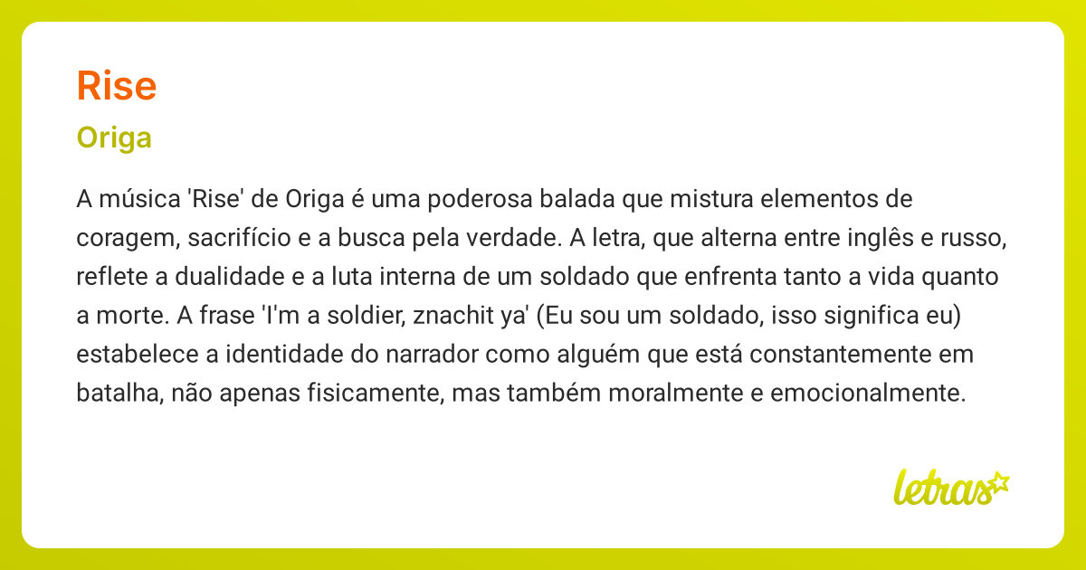 Significado da música RISE (Origa) - LETRAS.MUS.BR