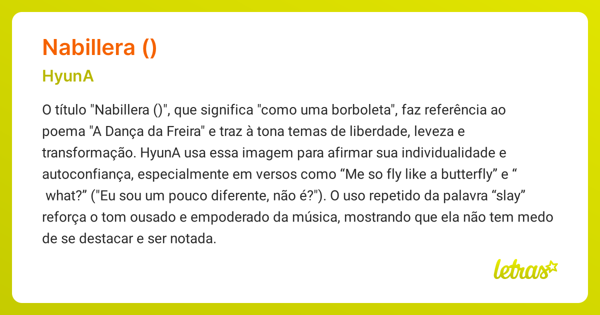 Significado da música NABILLERA (나빌레라) (HyunA) - LETRAS.MUS.BR