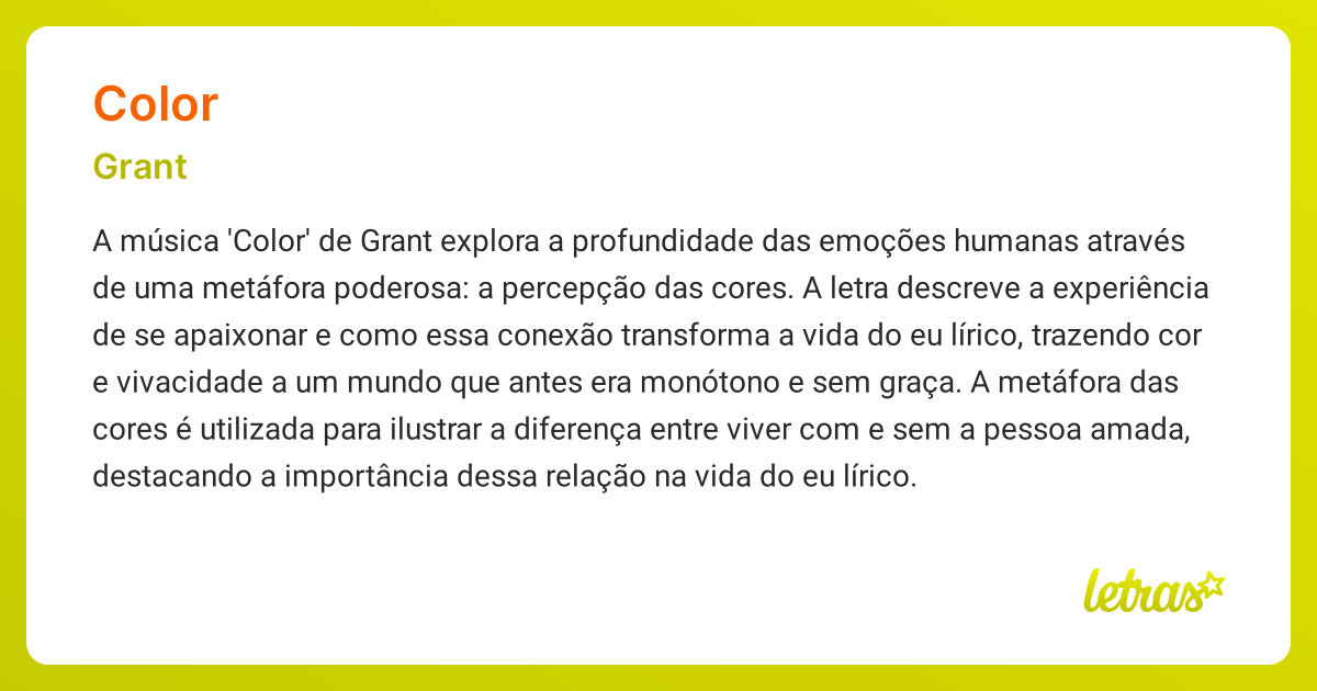 Significado da música COLOR (Grant) - LETRAS.MUS.BR