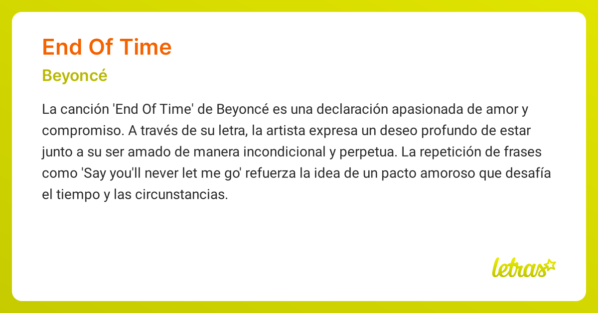 Significado de la canción END OF TIME (Beyoncé) - LETRAS.COM