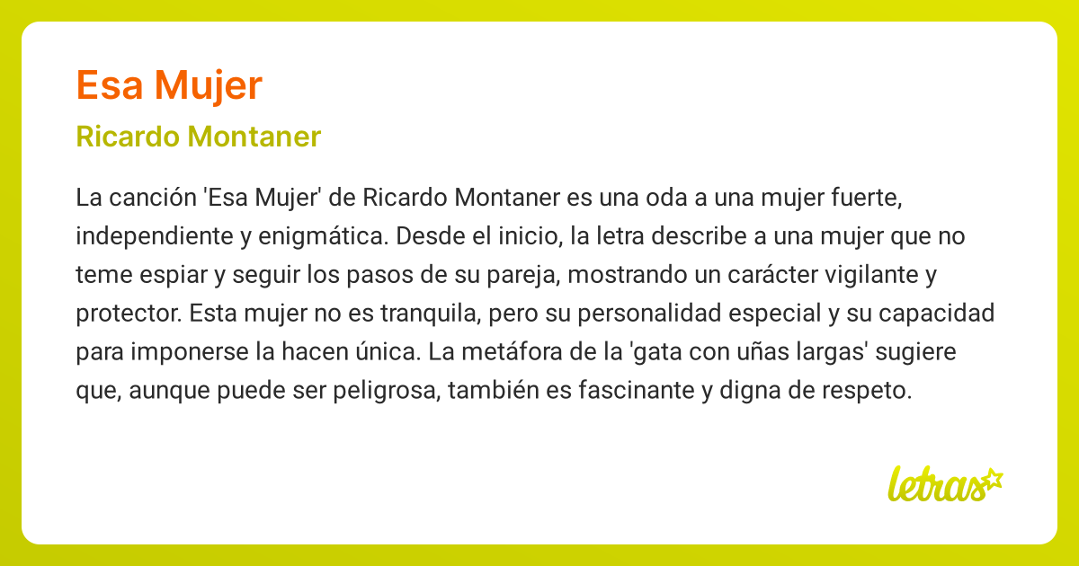 Significado de la canción ESA MUJER (Ricardo Montaner) - LETRAS.COM