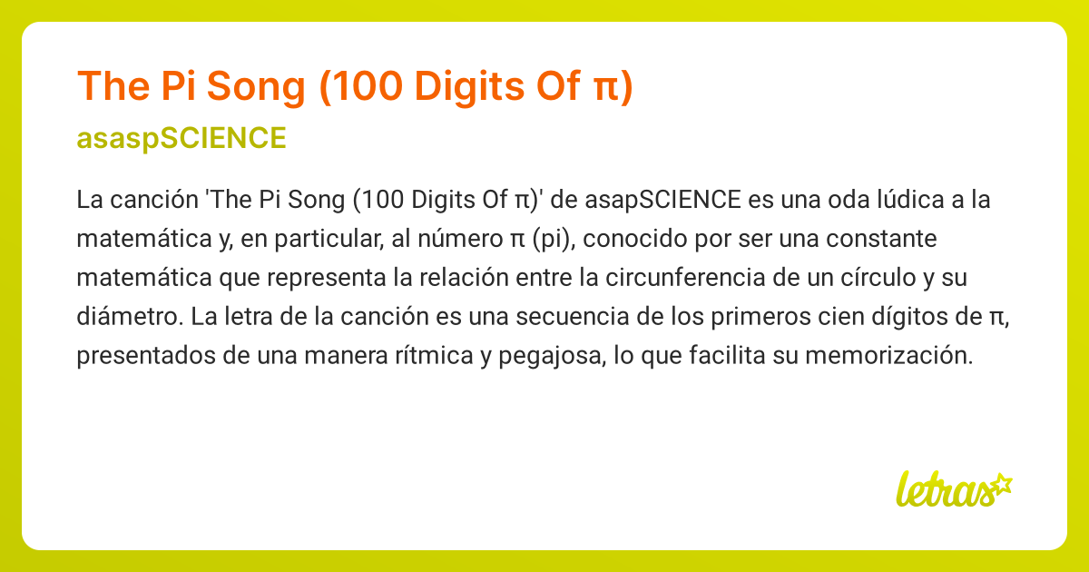 Significado de la canción THE PI SONG (100 DIGITS OF Π) (asaspSCIENCE ...