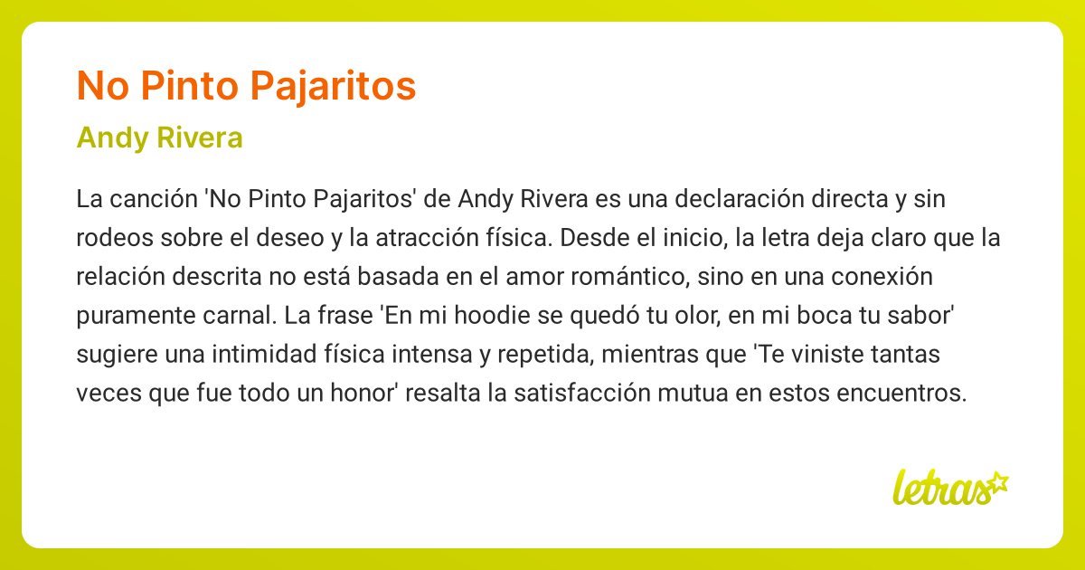 Significado de la canción NO PINTO PAJARITOS (Andy Rivera) - LETRAS.COM
