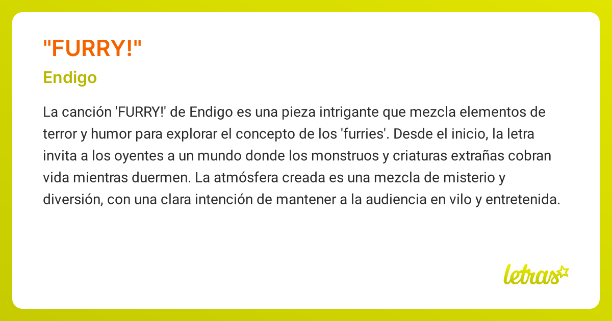 Significado de la canción "FURRY!" (Endigo) - LETRAS.COM