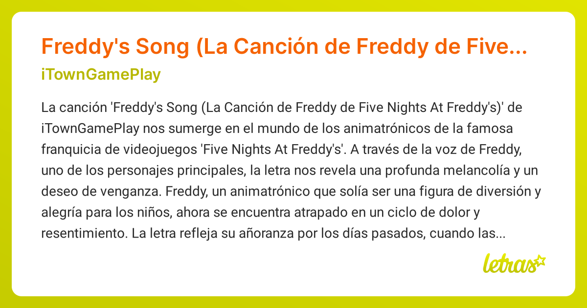 Significado de la canción Freddy's Song (La Canción de Freddy de Five ...