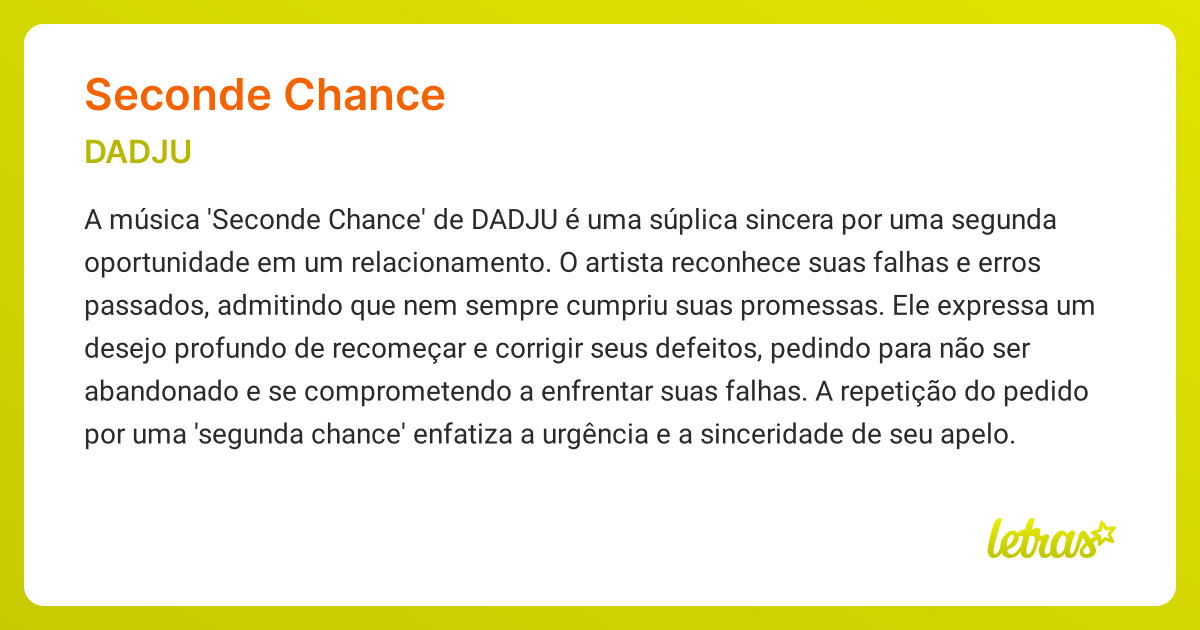 Significado da música SECONDE CHANCE (DADJU) - LETRAS.MUS.BR