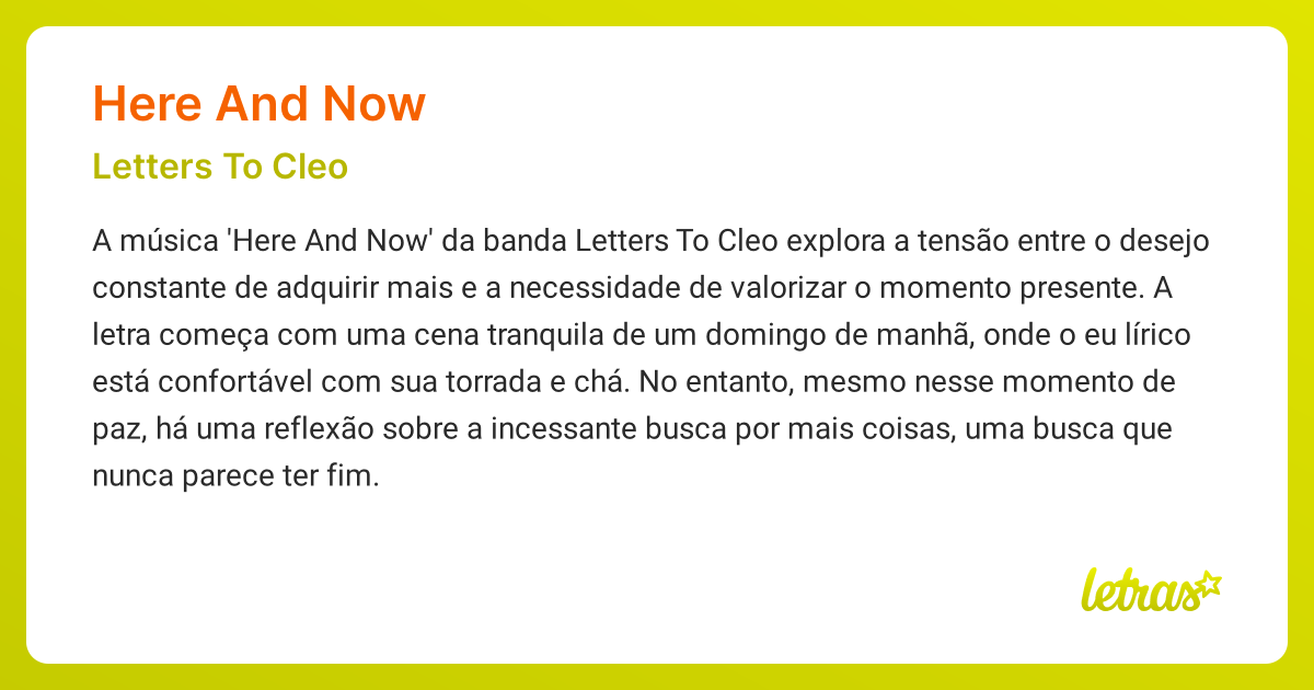 Significado da música HERE AND NOW (Letters To Cleo) - LETRAS.MUS.BR