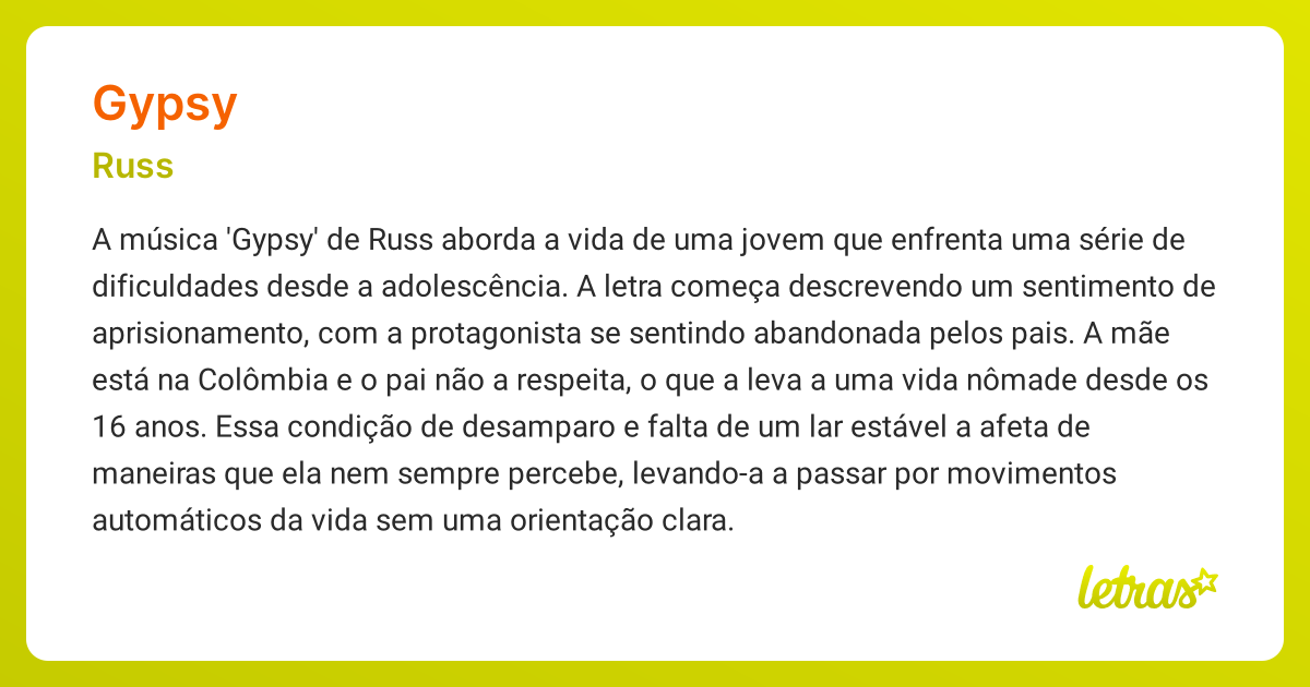 Significado da música GYPSY (Russ) - LETRAS.MUS.BR