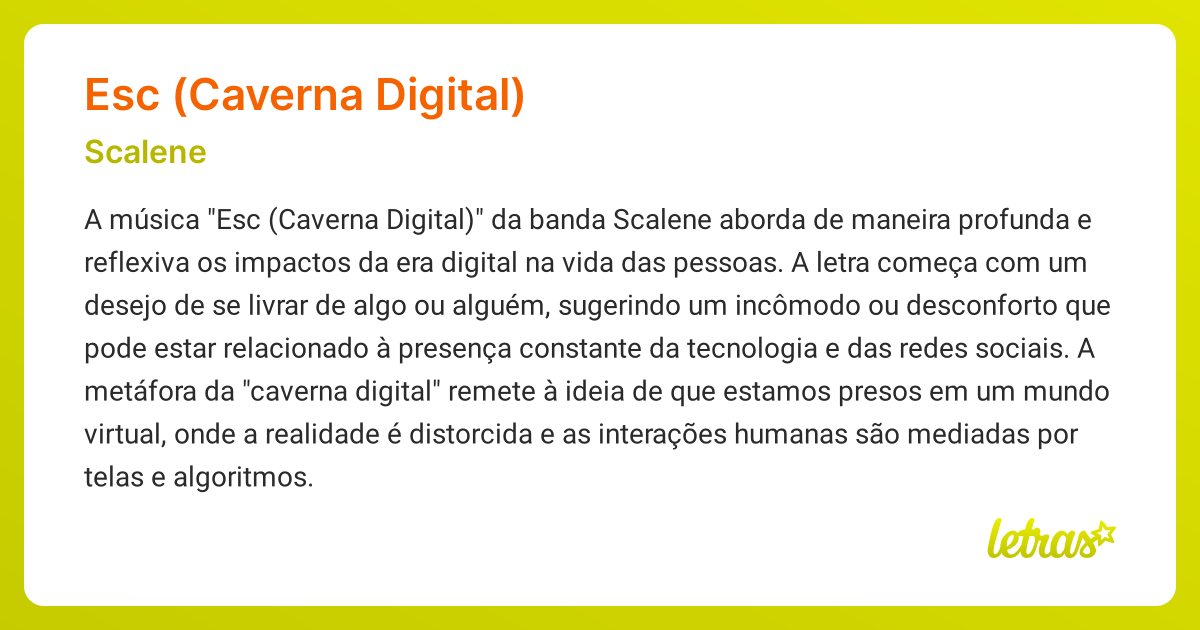 Significado da música ESC (CAVERNA DIGITAL) (Scalene) - LETRAS.MUS.BR