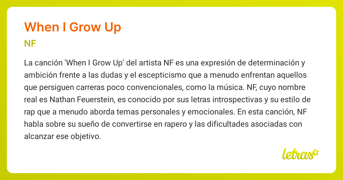 Significado de la canción WHEN I GROW UP (NF) - LETRAS.COM