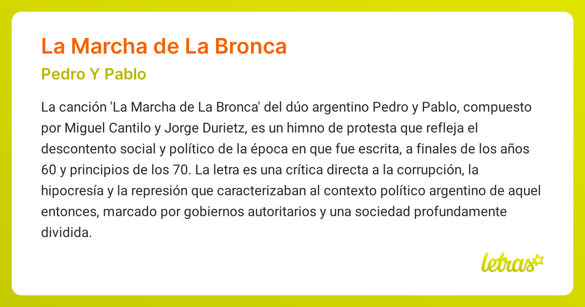 Significado de la canción LA MARCHA DE LA BRONCA (Pedro Y Pablo ...