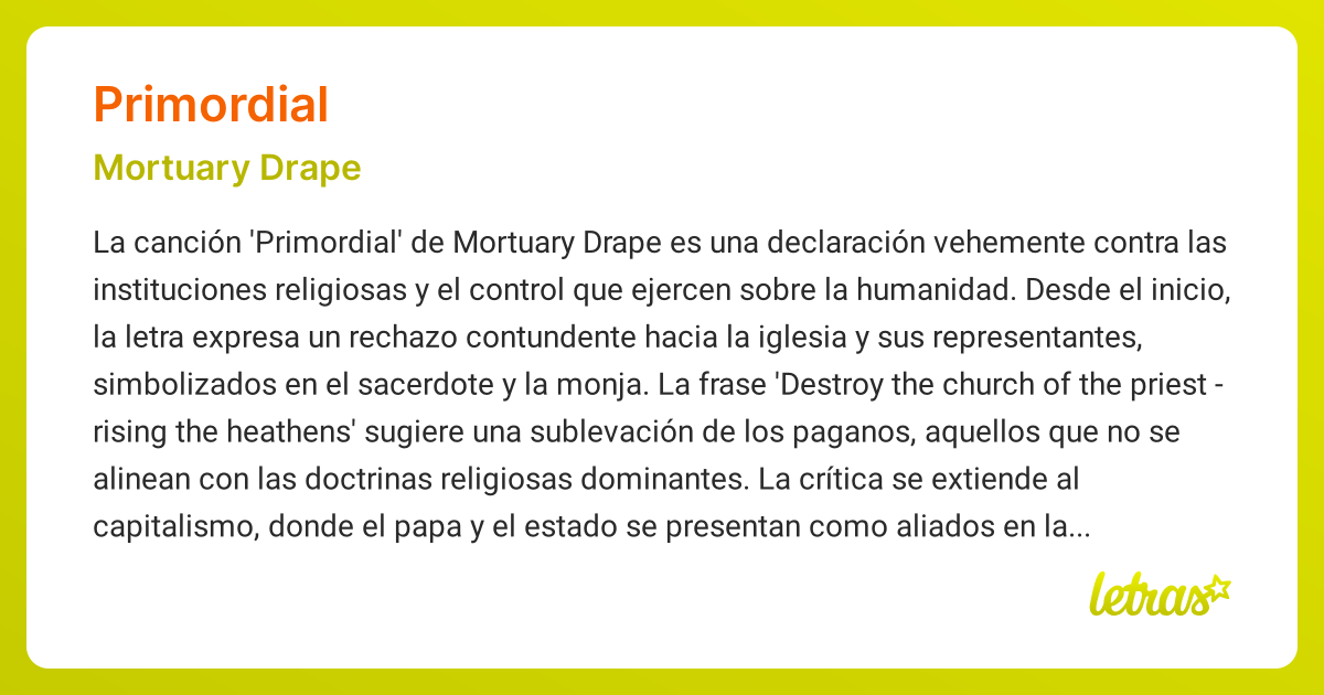 Significado de la canción PRIMORDIAL (Mortuary Drape) - LETRAS.COM