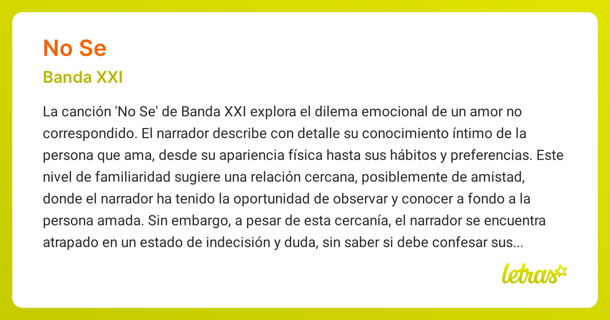 Significado de la canción NO SE (Banda XXI) - LETRAS.COM