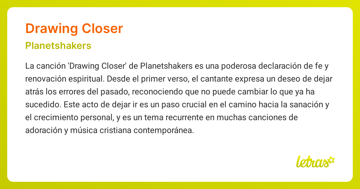 Significado de la canción DRAWING CLOSER (Planetshakers) - LETRAS.COM