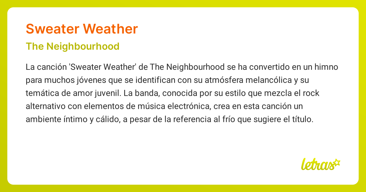 Significado de la canción SWEATER WEATHER (The Neighbourhood) - LETRAS.COM