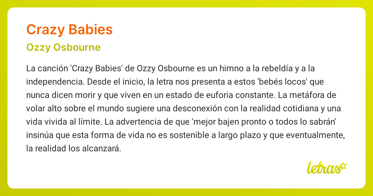 Significado de la canción CRAZY BABIES (Ozzy Osbourne) - LETRAS.COM