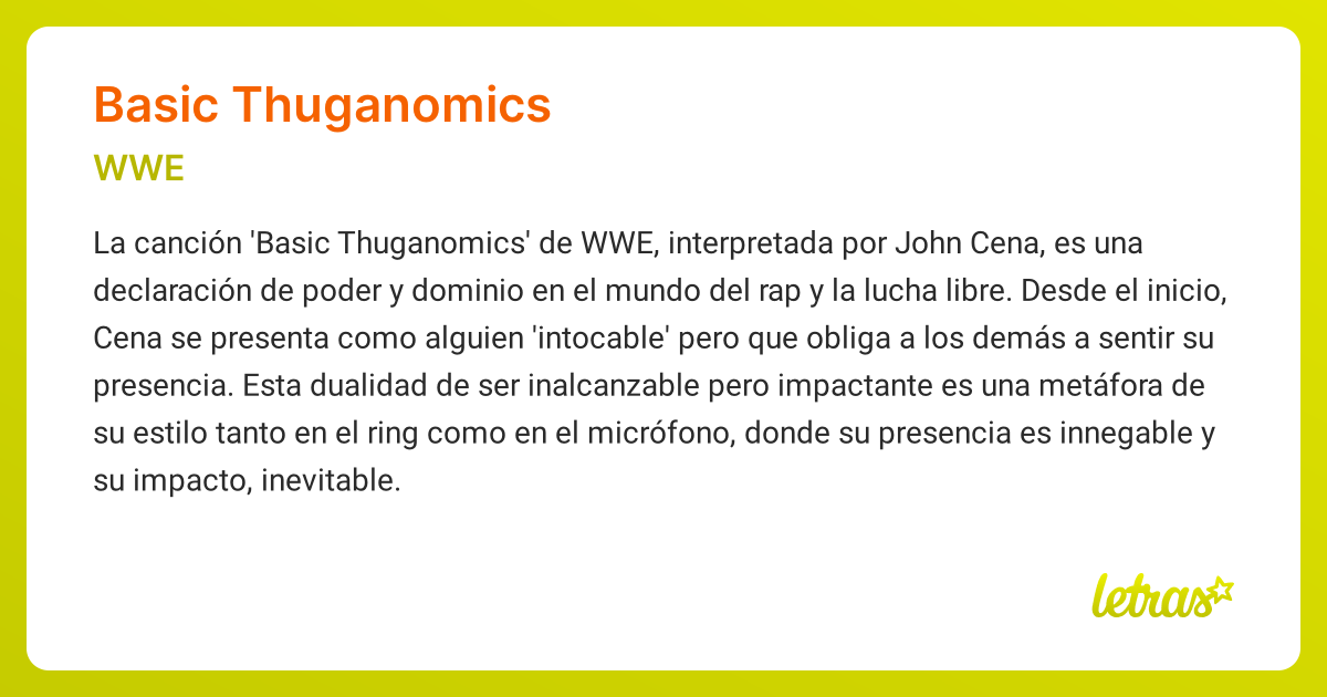 Significado de la canción BASIC THUGANOMICS (WWE) - LETRAS.COM