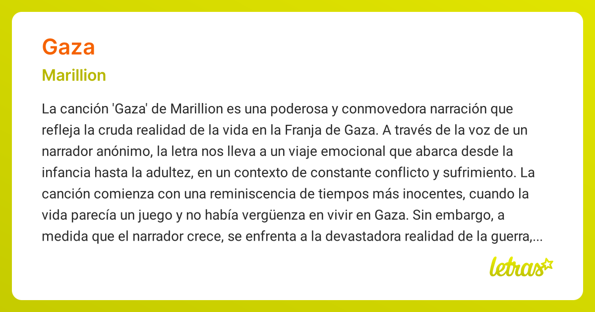 Significado de la canción GAZA (Marillion) - LETRAS.COM