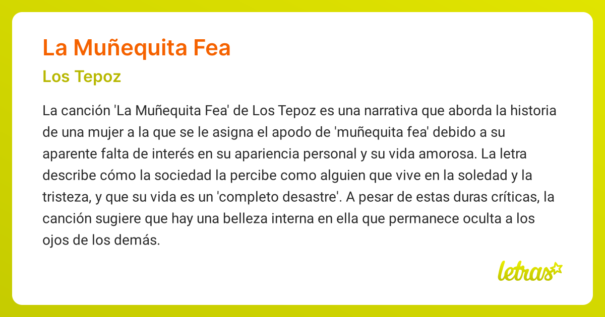 Significado de la canción LA MUÑEQUITA FEA (Los Tepoz) - LETRAS.COM