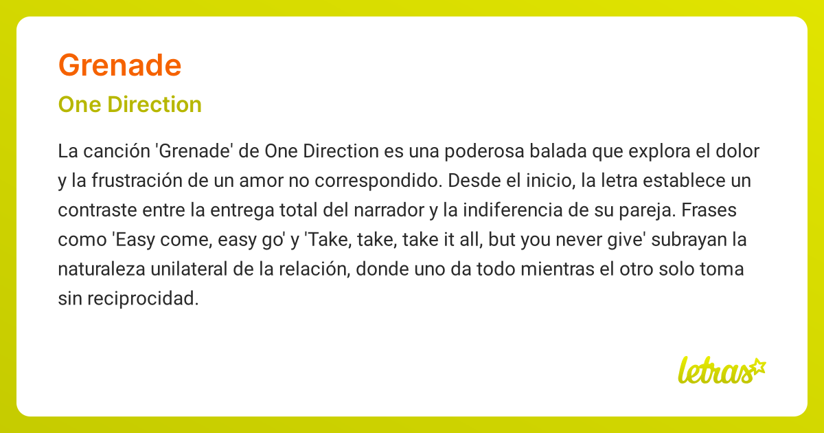 Significado de la canción GRENADE (One Direction) - LETRAS.COM